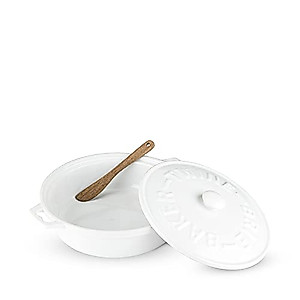 Twine, Brie Baker with Lid, Acacia Wood Spreader, White Ceramic, Set of 1