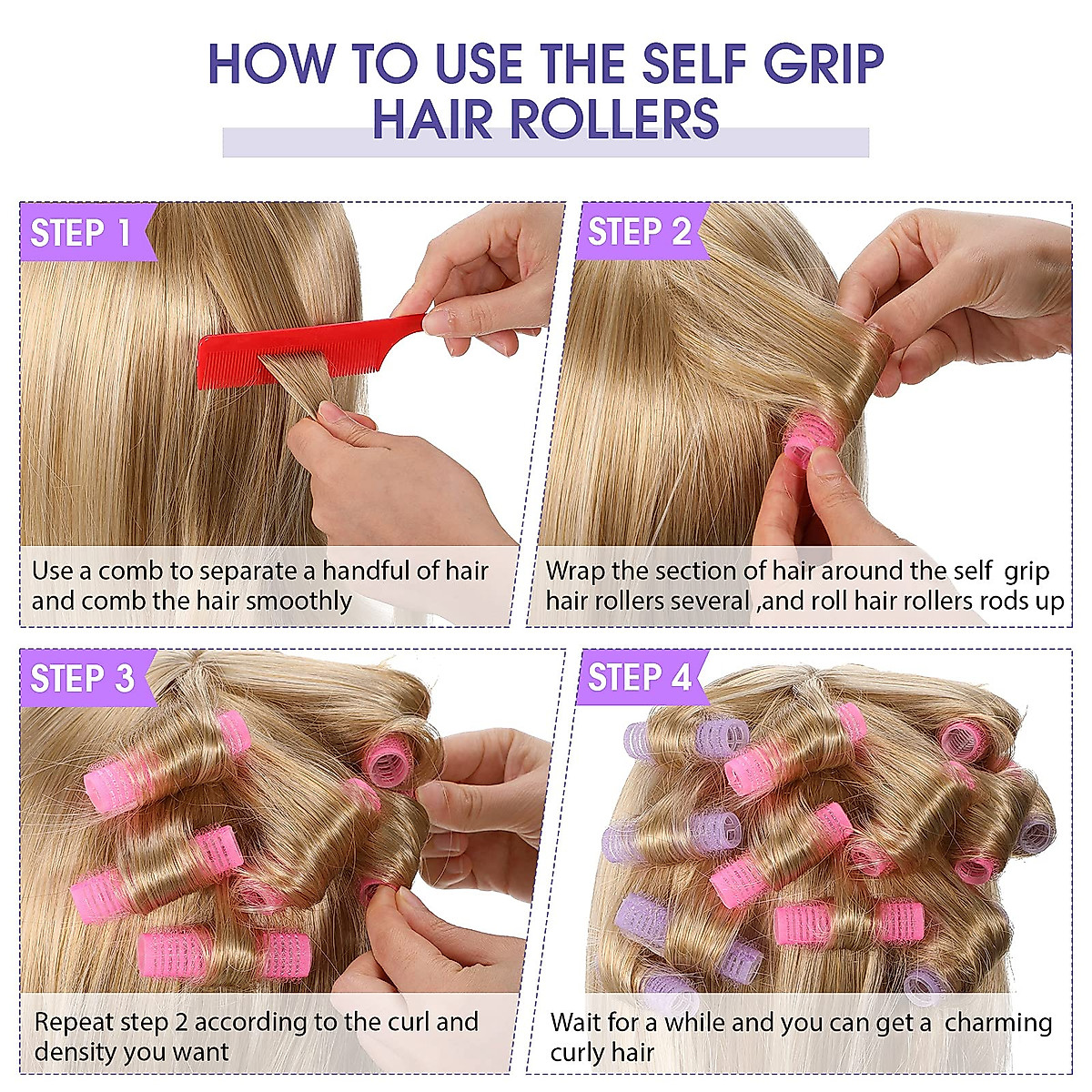 Syhood 36 Pieces Nylon Hair Rollers Curlers Set, Small Self Grip Salon Hairdressing Curlers Hair Rollers DIY Rat Tail Comb Hairdressing Tools for Women, Classic Colors Set