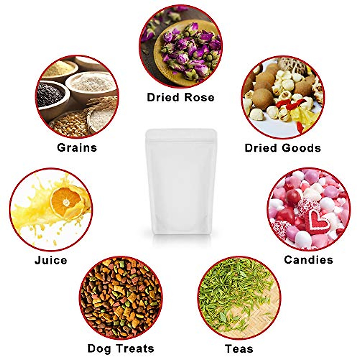 SumDirect 50Pcs 5x8 inches Matte Frosted (Not Clear) Zipper Resealable Stand Up Drink Bags,Snack Food Tea Packing Drinking Pouches - 5x8inches