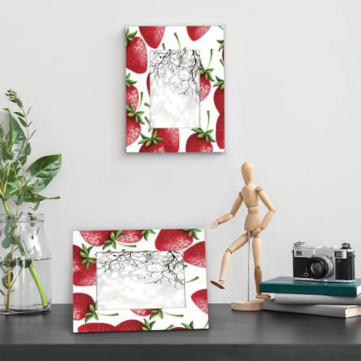 Pardick Fresh Strawberry 8x10 Picture Frame, Watercolor Fruit Red Wooden Photo Frames for Tabletop and Wall Display, Picture Frame Home Office Decor