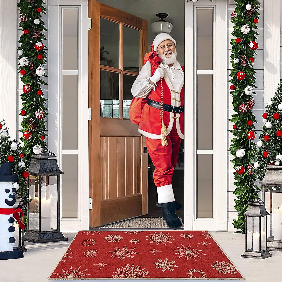 Haperlare Christmas Decorative Doormat 17x29 Snowflake Welcome Mat Merry Christmas Entrance Doormat Non Slip Doormat for Indoor Outdoor Living Room, 17" x 29"