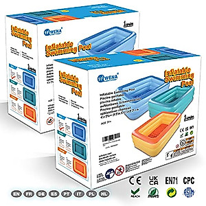 HIWENA Inflatable Family Swim Play Center Pool, 83" x 57" x 26" Giant Swimming Pool Summer Water Fun with Inflatable Soft Floor (83" Blue)