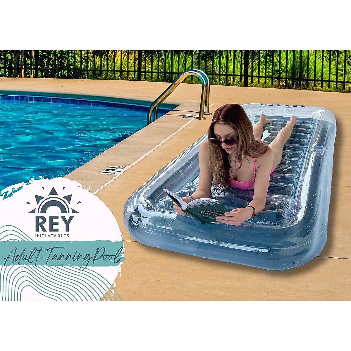 Inflatable Adult Tanning Pool I Suntan Tub – Outdoor Lounge Kiddie Blow Up Blowup One Person Personal and Float for Relaxation Sunbathing l Reybed (Blue)