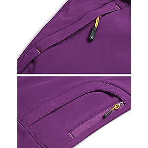 MAGCOMSEN Women's Fleece Lined Softshell Pants Winter Sports Snow Ski Hiking Pants with Multi-Pockets (Purple, 30W x 30L)