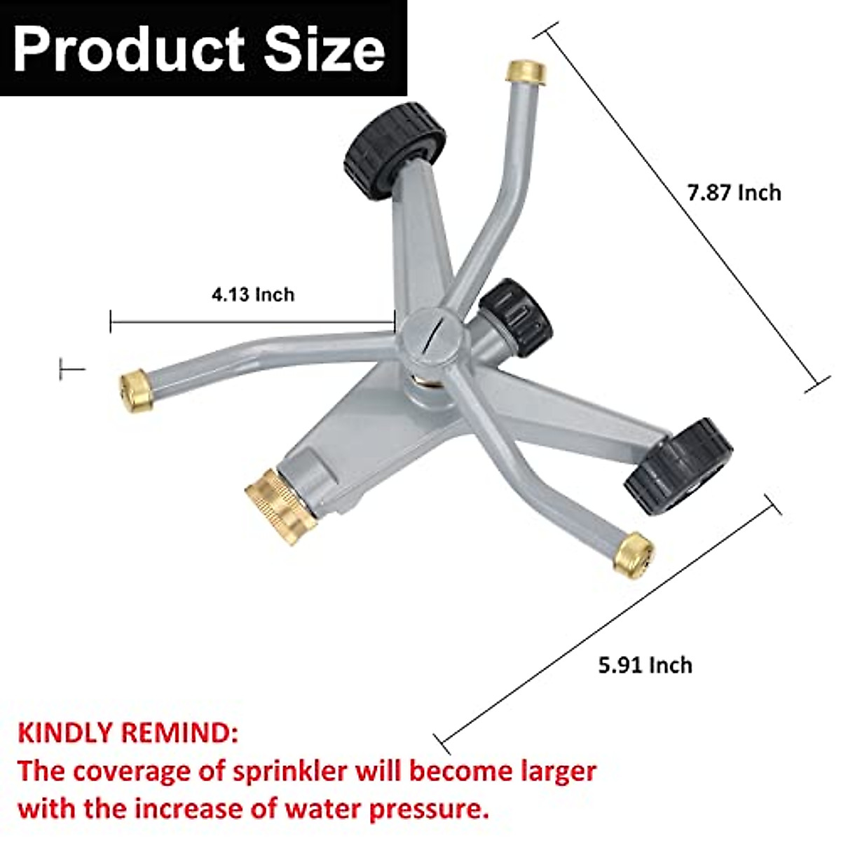 STYDDI Metal Rotating Water Sprinkler for Yard, Heavy Duty Metal 3-Arms 360 Degree Automatic Rotary Lawn Sprinkler with Wheeled Base for Outdoor Lawn and Garden, Yard