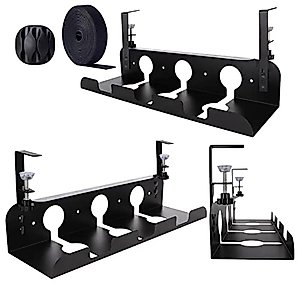 Under Desk Cable Management Tray,2 Pack Steel No Drill Under Desk Cord Holder for Wire Management,Quick Mount Under Table Wire Organizer Perfect for Home, Office Desk-Black