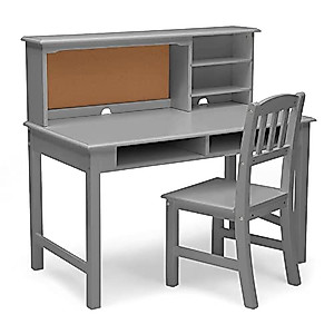 Delta Children Kids Wood Desk with Hutch and Chair - includes Cork Bulletin Board, Cubbies and Cutouts for Cords & Wires - Childrens Study/Computer/Writing Workstation (for Ages 5-12), Grey
