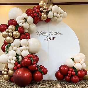 Burgundy Gold Balloons Garland Double Stuffed Wine Red Sand White Balloons Metallic Gold Latex Balloons Arch Kit for Bridal Wedding Christmas Anniversary Baby Shower Birthday Party Decorations