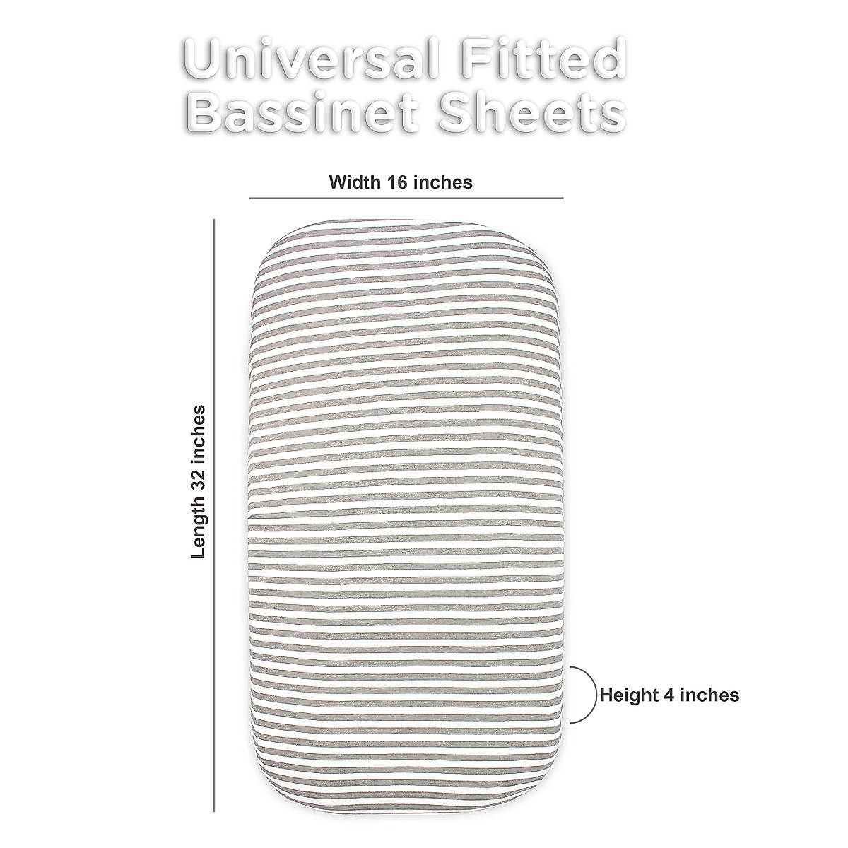 Baby Bassinet Sheet Set for Boy and Girl, 3 Pack, Universal Fitted for Oval, Hourglass & Rectangle Bassinet Mattress, Fitted Sheets Size 32 x 16 x 4 Inches, Grey