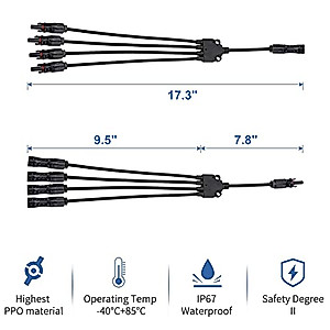PFCTART Y Branch Solar Wiring Connector Plug, Panel Splitter Connectors and Wires Accessories Charge Controller Kit Solar Cable for Combiner Box (12AWG 1 Pair M/FFFF+F/MMMM)