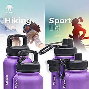 ALBOR Insulated Water Bottle with Straw, 32 Oz - 100% Leak-Proof with 4 Lids (2 Straw Lids) - Triple Insulated Stainless Steel Water Bottles, Reusable Water Bottle, Lilac