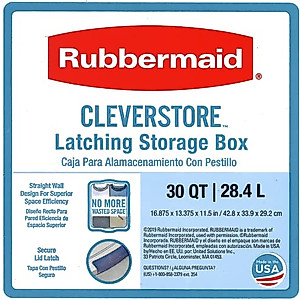 Rubbermaid Cleverstore Clear 30 Qt/7.5 Gal, Pack of 6 Stackable Plastic Storage Containers with Durable Latching Clear Lids, Visible Storage, Great for Closet, Laundry, and Kitchen