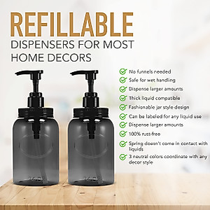Bottiful Home-24 oz Plastic Refillable Wide-Mouth Jar Style Pump Bottle Dispenser Set of 4 for Shampoo, Conditioner, Wash, Soap, Lotion, Dish Soap, Sanitizer, Detergent (Gray)