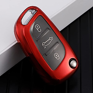 BNHUY for Peugeot Citroen C1 C2 C3 C4 C5 DS3 DS4 DS5 DS6 Soft TPU Car Folding Flip Key Case Cover Shell Protector Accessories (Color Name: Red)