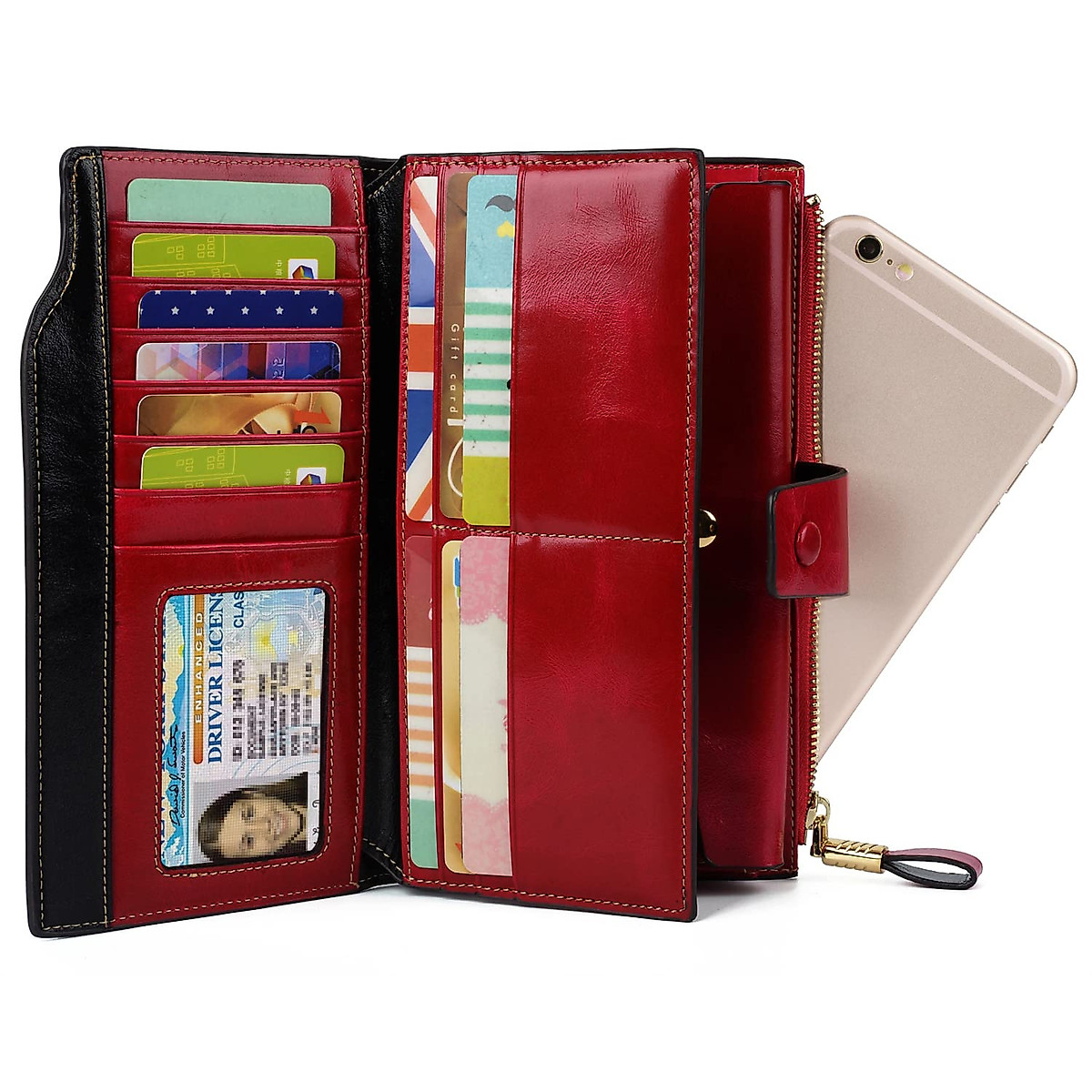 YALUXE Women's Genuine Leather Wallet RFID Blocking Multi Card Holder with Cell Phone Pocket Mothers Day Gifts