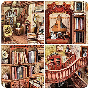 Spilay DIY Dollhouse Miniature Book Nook Assemble Kit,3D Wooden Puzzle Bookshelf Insert Decor with Light, Bookends Model Build-Creativity Kit for Adults Women Birthday Gift (SQ06)