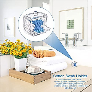 Cotton Swab Holder Clear Acrylic Container Makeup Organizer with Lid(Size:3.5 x 2.75 x 2.9 inch)