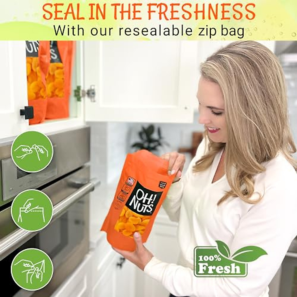 Oh! Nuts Dried Turkish Apricots - 2 LB Bulk | Fresh Dehydrated Natural Apricots, Sundried Unsweetened Dried Fruit for Snacking & Baking | No Sugar Added, All Natural, Non-GMO, Gluten-Free