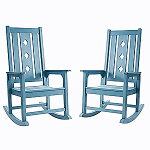 EFURDEN Rocking Chairs Set of 2, Over-Sized and Weather Resistant Outdoor Rocking Chair for Adults, Smooth Rocker for Indoor and Outdoor, 350lbs Load (Blue)