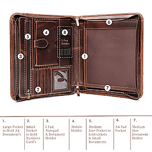 Leather Portfolio Binder, Professional Organizer Padfolio – Resume Folder, Business Card & Document Holder, Portfolios for Men & Women, Office & Business Supplies by Luxeoria | (Large - Brown)