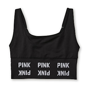 Victoria's Secret Pink Seamless Scoop Neck Sports Bra, Low Impact, Lightly Lined, Cropped, Sports Bras for Women, Black (XL)