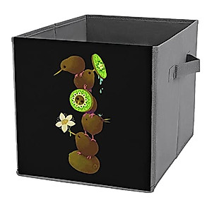 Cute Kiwi Bird PU Leather Collapsible Storage Bins Canvas Cube Organizer Basket with Handles
