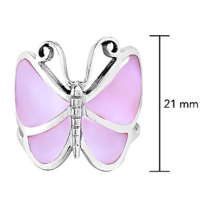 AeraVida Captivating Butterfly Motif Pink MOP Statement .925 Sterling Silver Ring | Classic Butterfly Wedding Rings For Women | Casual Comfort Fit Women ring | Gift for Women size (8)