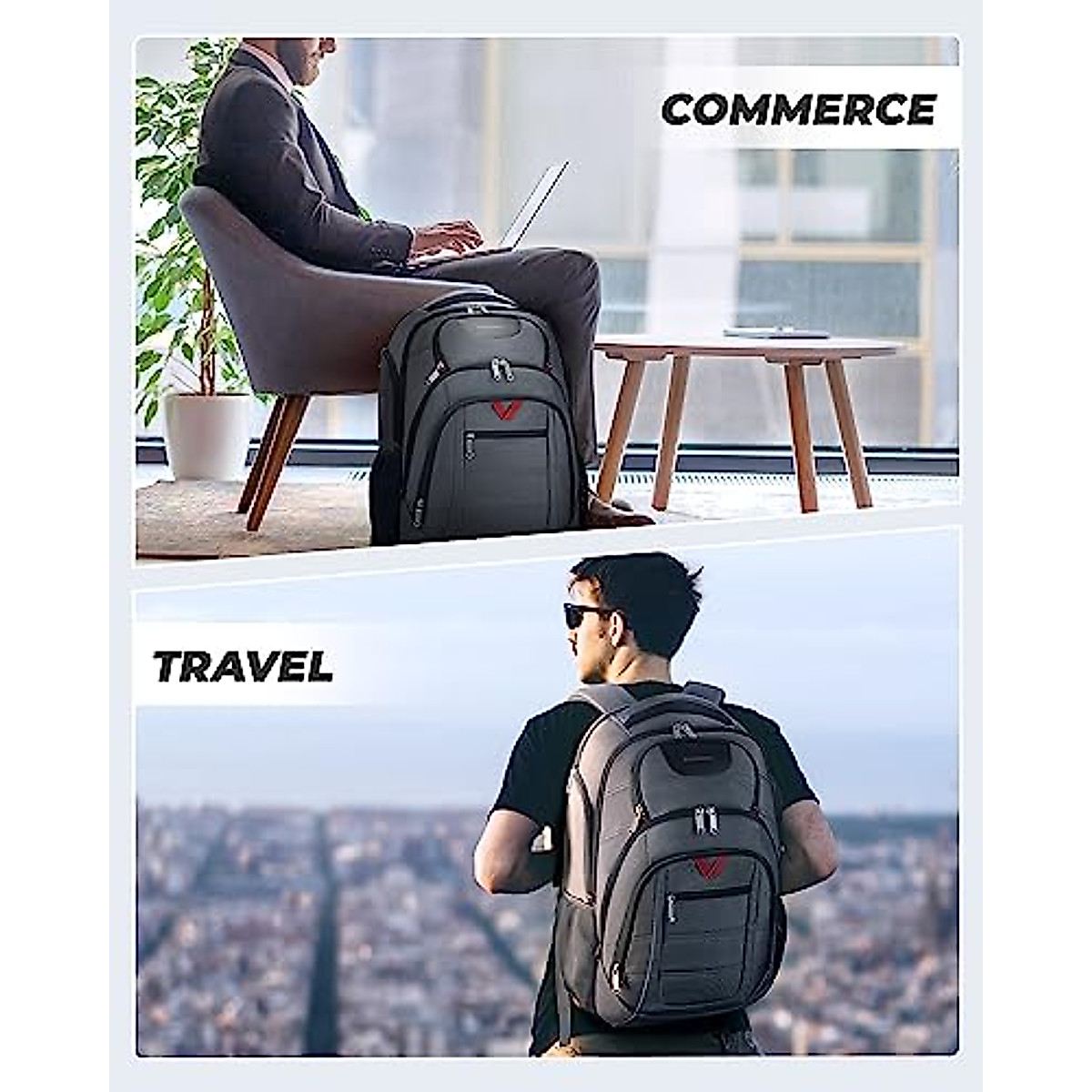 BAGSMART 45L Travel Laptop Backpack, TSA 17.3 Inch Laptop Backpack Flight Approved Travel Backpack with USB Charger Hole, Water Resistant College Computer Backpack Business Weekender Bag - Grey