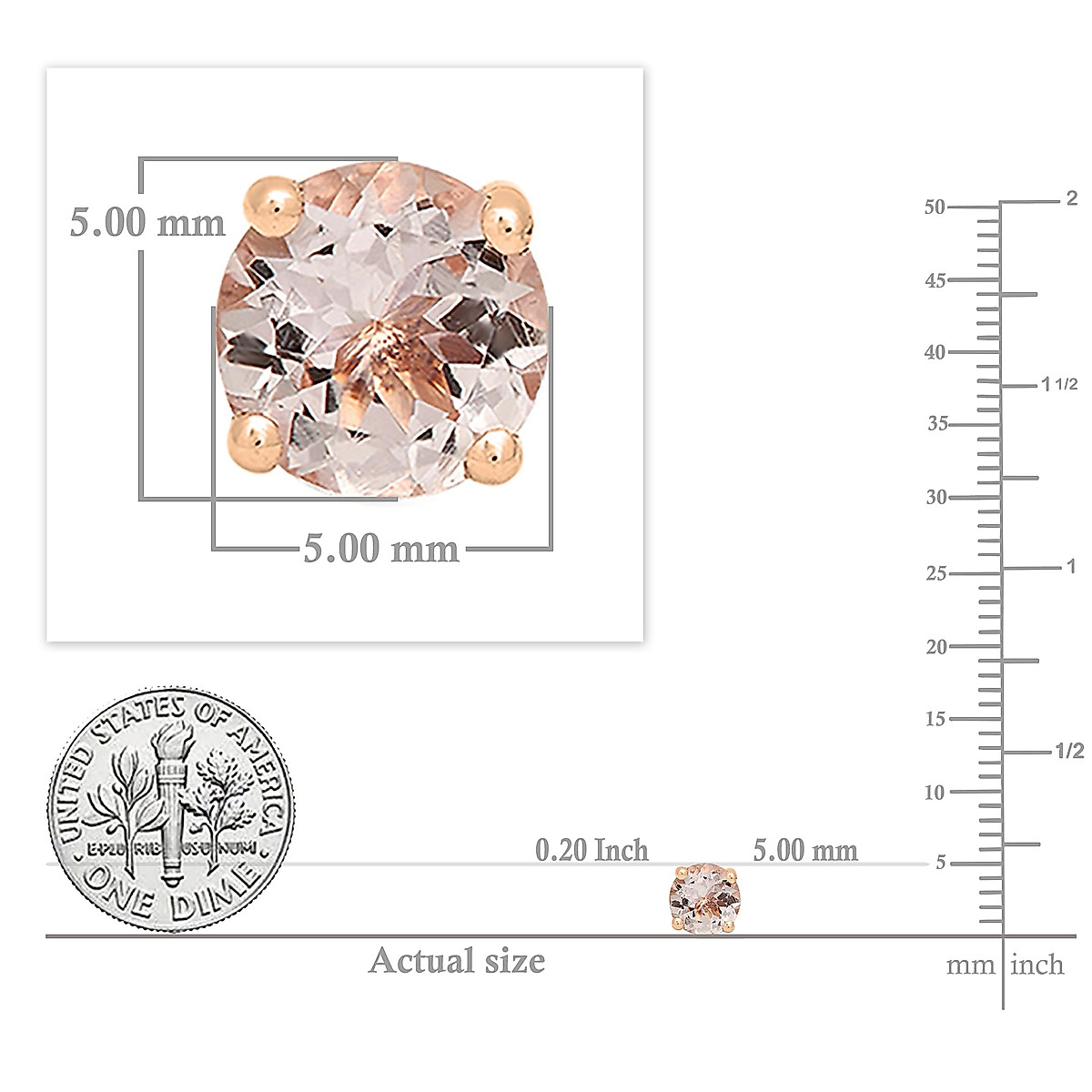 Dazzlingrock Collection 5mm Each Round Morganite Solitaire Stud Earrings for Women in 18K Rose Gold in Screw Back