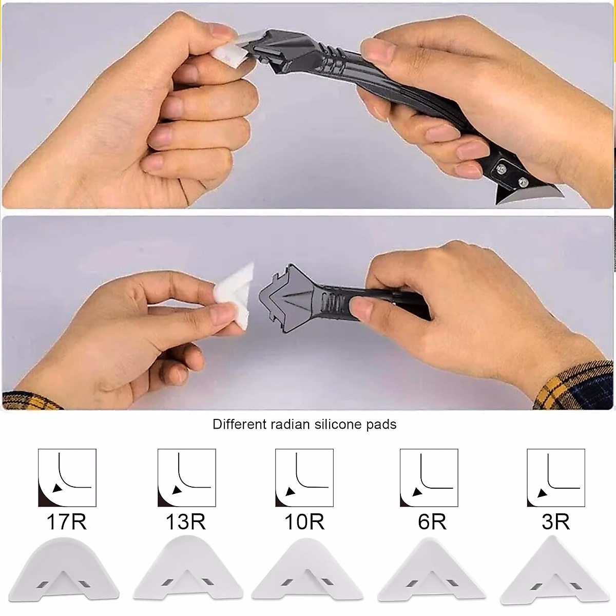 Silicone Caulking Tool Caulk Remover 3 in 1 (Stainless Steelhead), Sealant Finishing Tool Grout Scraper, Reuse and Replace 5 Silicone Pads, Great Tools for Kitchen Bathroom Window, Sink Joint