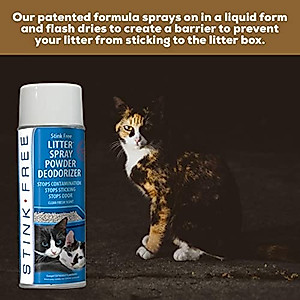 Stink Free Cat Litter Box Deodorizer Powder Spray & Odor Eliminator (2 Cans) - Non-Stick Kitty Litter Box Deodorizer, Eliminators, Absorber & Freshner