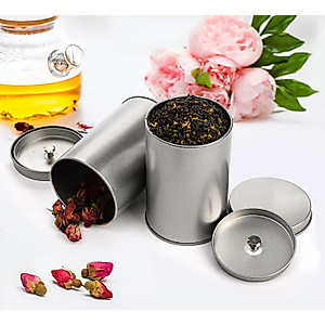 Yesland 6 Pack Tea Tin Canister with Airtight Double Lids, 12 Oz Tin Can Box and Small Round Kitchen Canisters for Loose Tea, Coffee, Candy, Herbs and Spices(Silver)