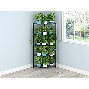 Sasoiky 5 Tier Corner Storage Shelves, Wire Shelving Unit, Metal Shelf, Steel Storage Rack 23.2" L x 17.3" W x 60.8" H for Laundry Bathroom Kitchen Pantry Closet, Black