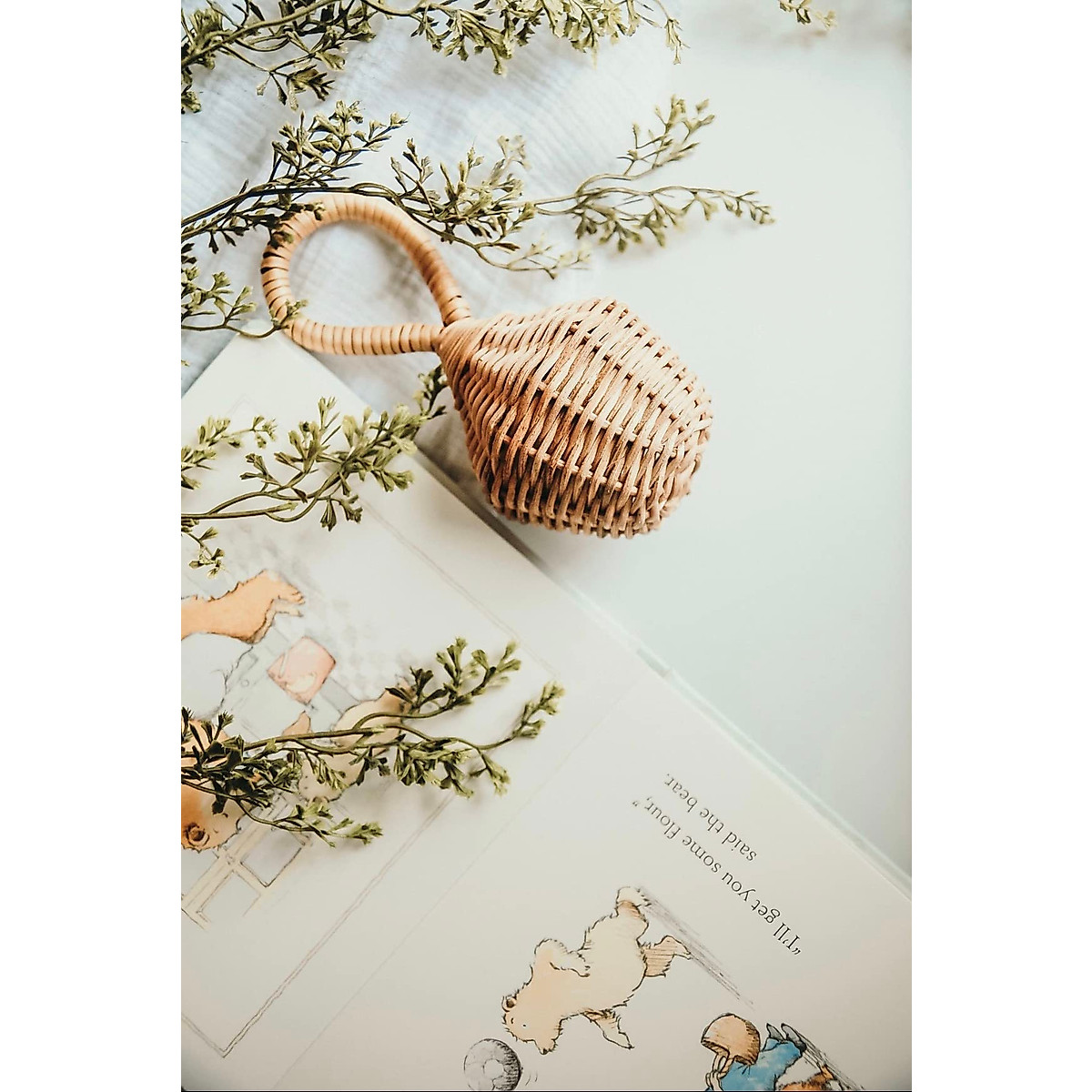 Neka Rattan Rattle | Montessori Handmade Ages 3 Months and Up, Baby Bear Brown, Shaker Rattle (Classic)