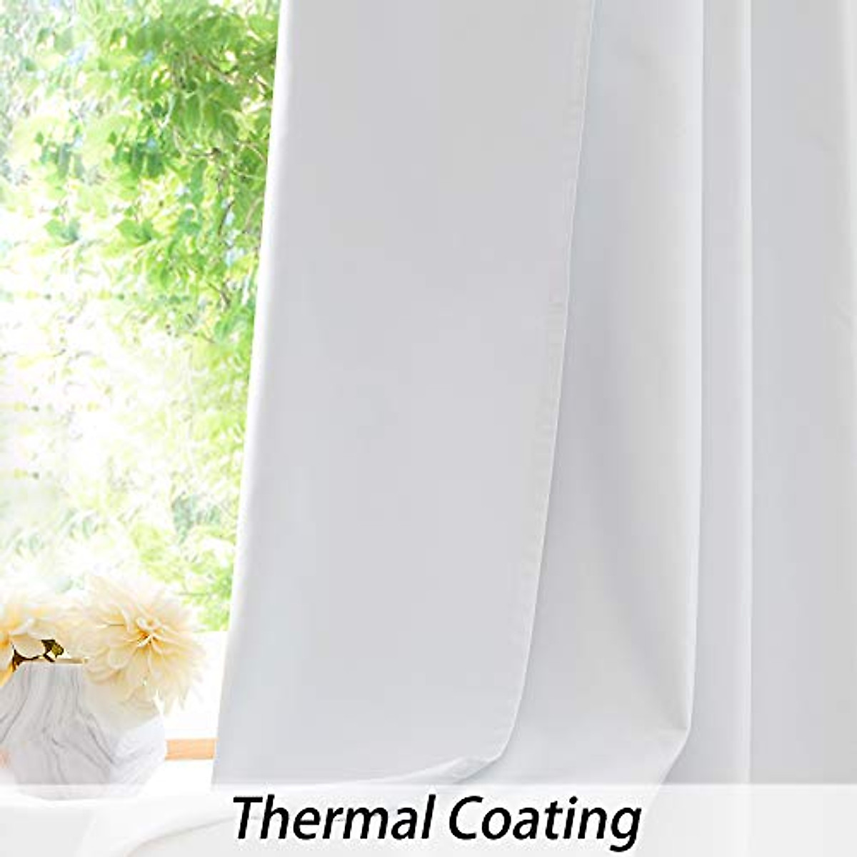 White Full Blackout Window Curtain Liner Rod Pocket Bedroom Hang with 10 Hooks Microfiber Thermal Coating Room Winter Cold Liner Window Treatment Sets 2 Panels (W48 x L81 x2 inches, White)