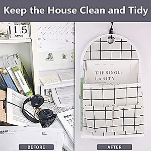 FYY Wall Hanging Storage Caddy Bag, Waterproof Over The Door Closet Organizer Basket with Hook Cotton Linen Storage Caddy Basket Pouch Bag for Bedroom Bathroom Living Room White