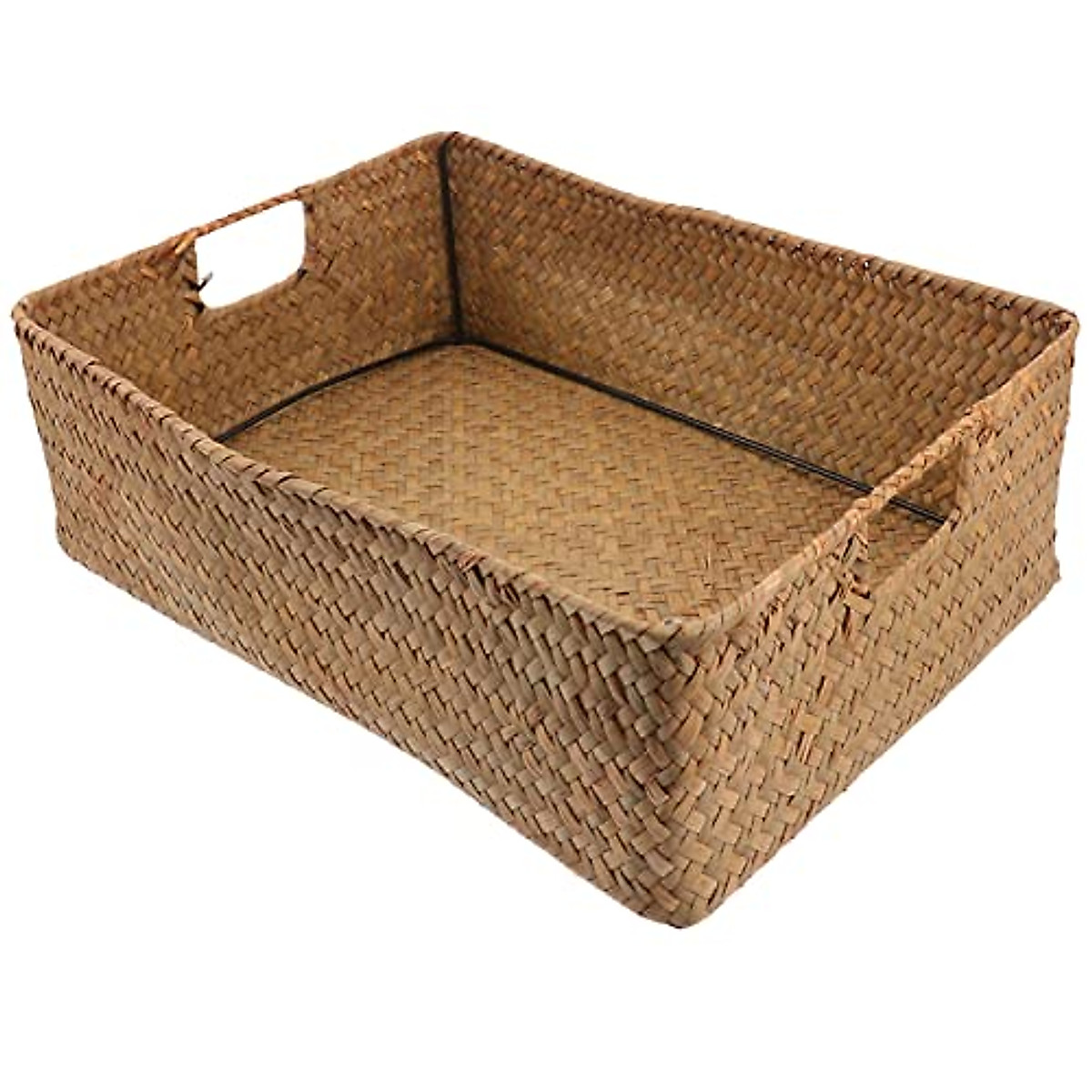 Bathroom Storage Baskets Wicker Baskets with Handles, Seaweed Storage Basket Household Natural Storage Bins Rectangular Wicker Cube for Organizing Closet, Laundry, Home (XL) Storage Baskets