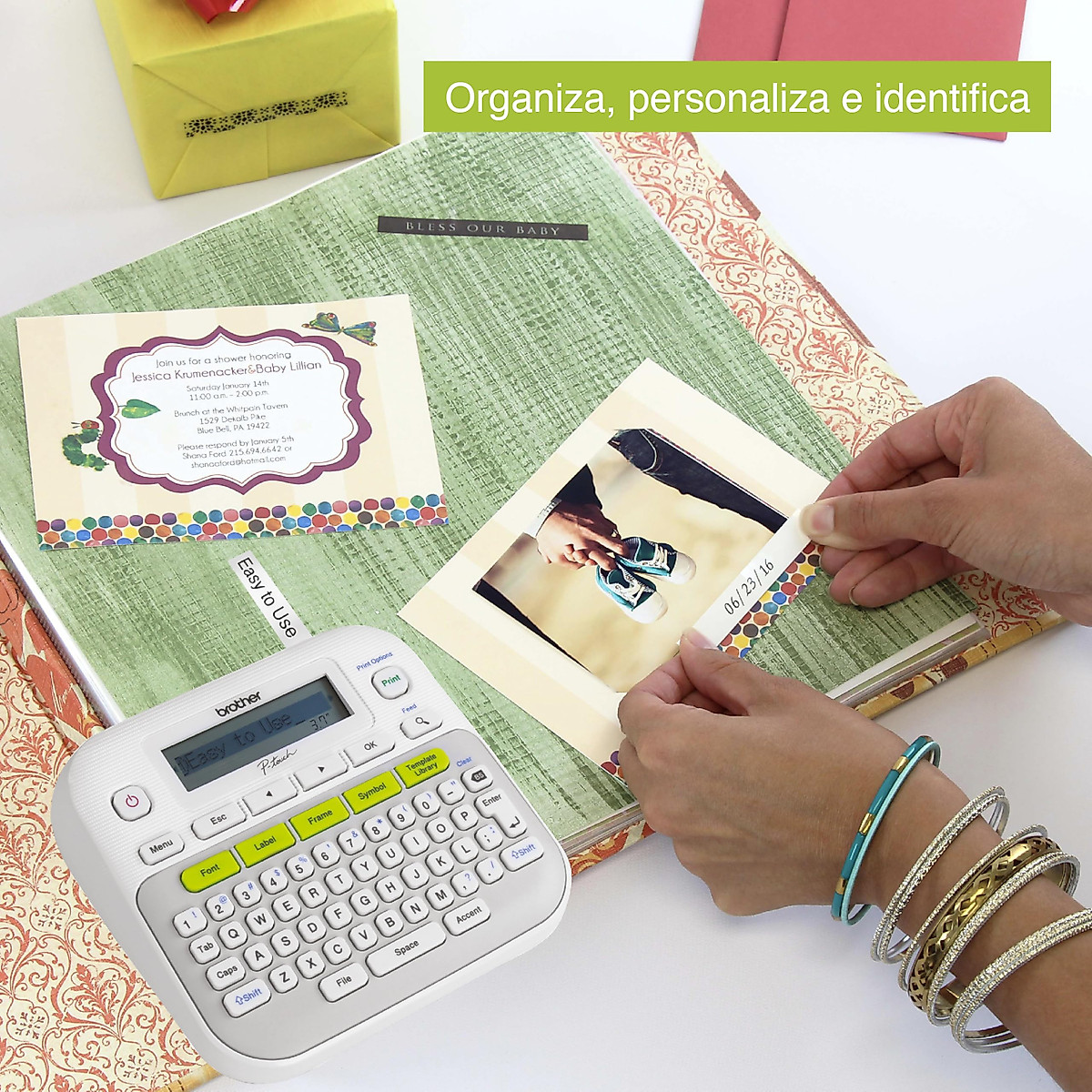 Brother P-touch, PTD210, Easy-to-Use Label Maker, One-Touch Keys, Multiple Font Styles, 27 User-Friendly Templates, White