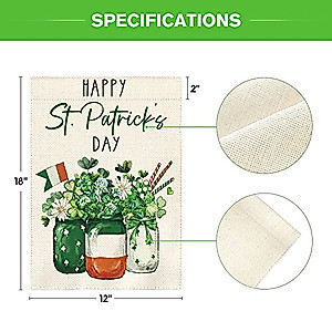 AVOIN colorlife Happy St Patricks Day Lucky Shamrock Garden Flag 12x18 Inch Double Sided, 17 March Mason Jar Yard Outdoor Flag