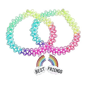 BodyJ4You 2PC Tattoo Choker Necklace Set - 90s Accessories Women Teen Girls Kids - Rainbow Best Friends Clouds Pendants - Back To School Style Gift Idea