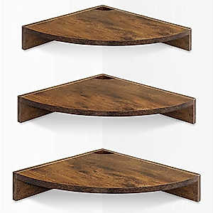 Homode Corner Floating Shelves, Corner Wall Shelves with Cord Hole, Wood Wall Shelf for Storage and Dispaly, for Bathroom, Bedroom, Kitchen, Rustic Brown Black