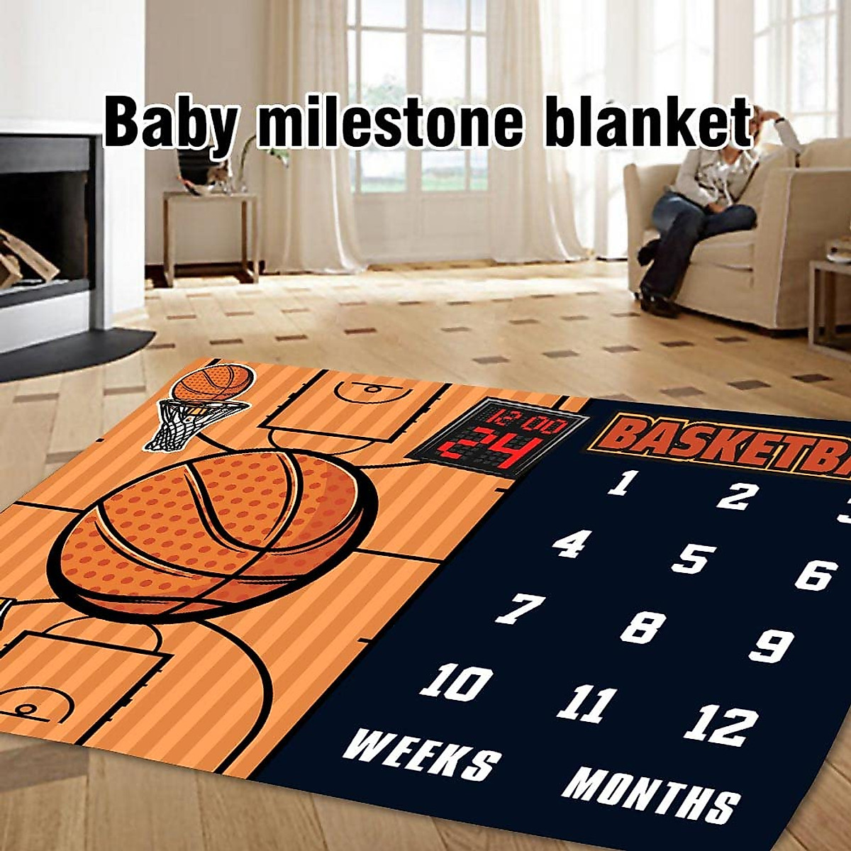 LYLYCTY Baby Monthly Milestone Blanket, Month Blanket for Newborn Baby Shower, Basketball Game Photography Background for Baby 60x40 inches BTLSLY111