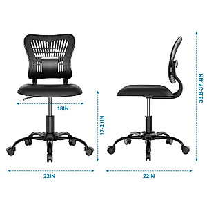 PALONE Home Office Chair Ergonomic Desk Chair Mesh Computer Adjustable Height Seat 360° Swivel Gaming Armless Chair Task with 5 Rolling Castors Upholstered Comfy Office Chair No Arms(Black)