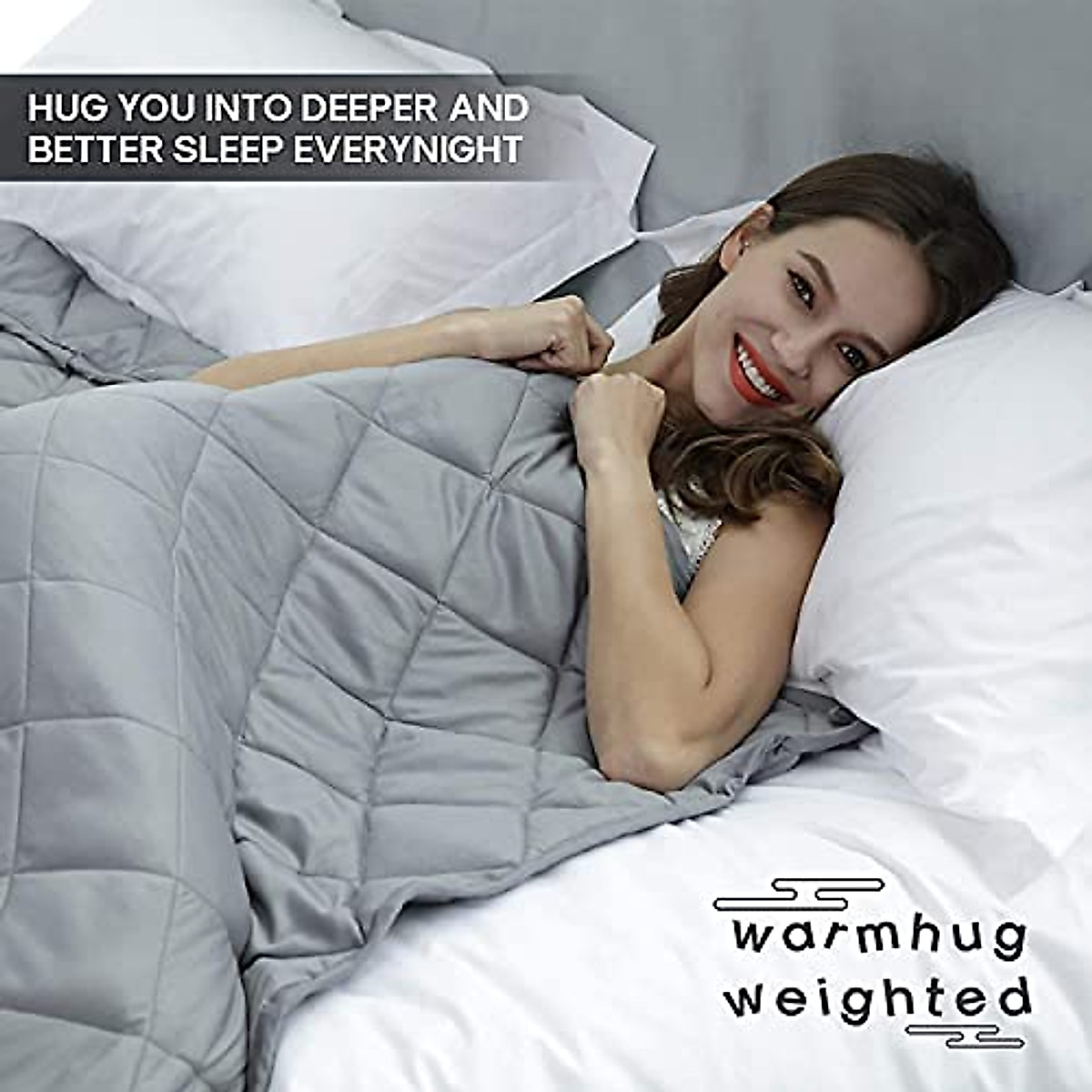 WarmHug Weighted Blanket King Size 15 lbs 86" x 92" for Couples and Adults - Cooling Breathable Heavy Blanket with Premium Glass Beads, Grey