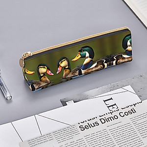 DRTGEDS Two Mallard Ducks Fashion Multifunctional Leather Pencil Case With Large Storage Capacity Pencil Pouch