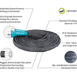 Aqua Joe AJFJH25-58-PRO FiberJacket Non-Expanding Kink-Free Garden, RV, Marine and Camper Hose, Ultra-Lightweight, Drinking Water Safe, ft, 25-Foot x 5/8-Inch