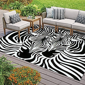 Zebra Couple Black and White Animal Skin Print Texture Non Slip Area Rug Mat Pad Runner Rugs Doormat Entry Rug Indoor Outdoor Living Room Bedroom Modern Home Decor