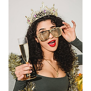 Wecoe Gold Crown for Women AB Rhinestone Tiara Baroque Style Crown Birthday Girls Rhinestone Tiaras and Crowns Princess Queen Crown Wedding Hair Accessories for Brides Happy Birthday Decorations Gifts