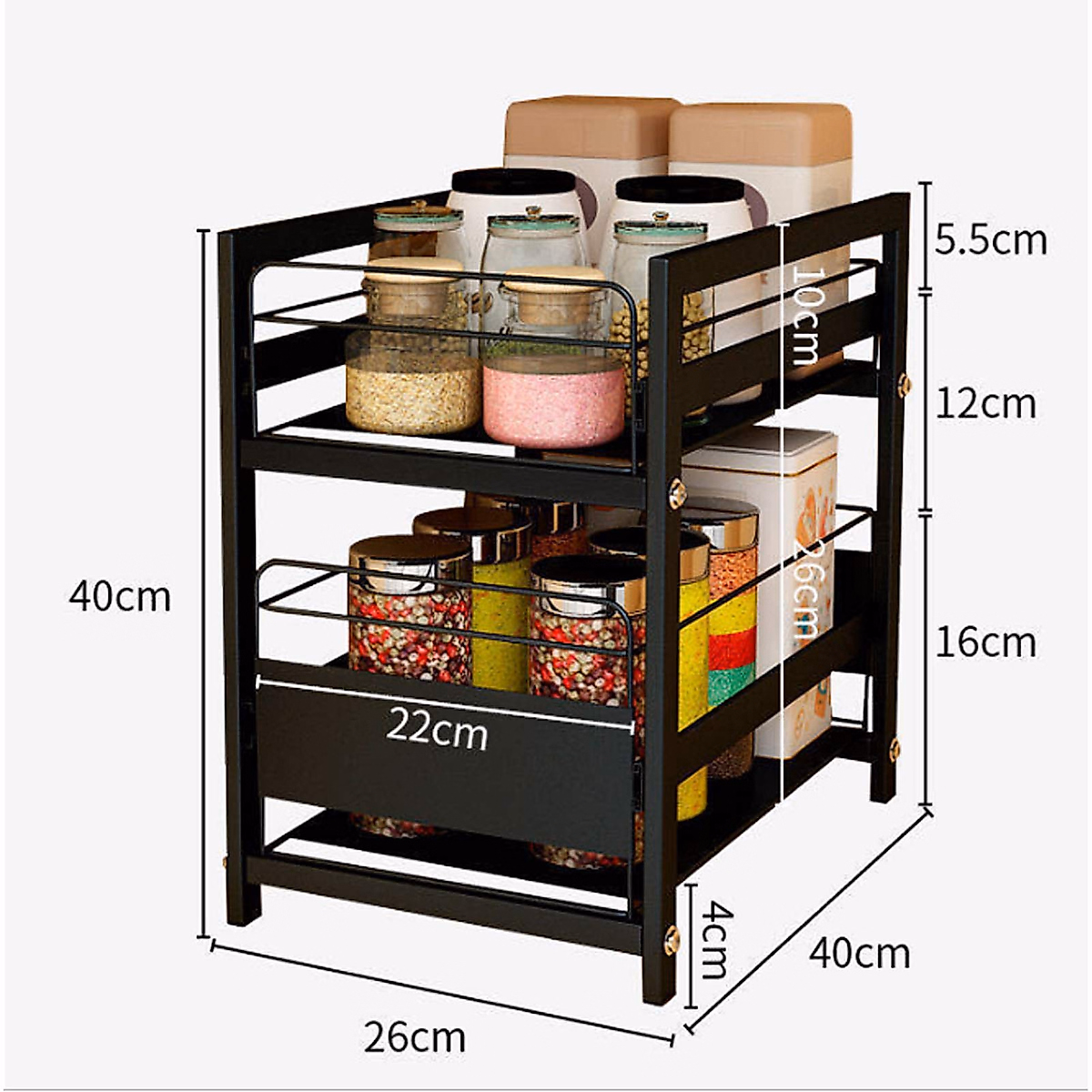 LEAYAN Under Sink Storage 2 Tier Pull Out Cabinets Organizer Shelf,Under Sink Organizer,Sliding Storage Drawer Under Sink for Countertop,Under Sink,Desktop, White 40x26x40cm Under Sink Rack Shelf