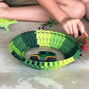 DINOSAUR Flexible Track Set FR2001: 173 total pieces - includes 1 Off-Road Electric Toy Vehicle & 2 Dinosaurs (Species May Vary)- Fun Learning Dino Gift for 3 Year Olds & Up
